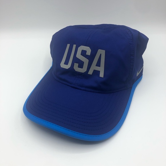 Nike | Accessories | Nike Usa Featherlight Drifit Blue Running Cap Hat ...